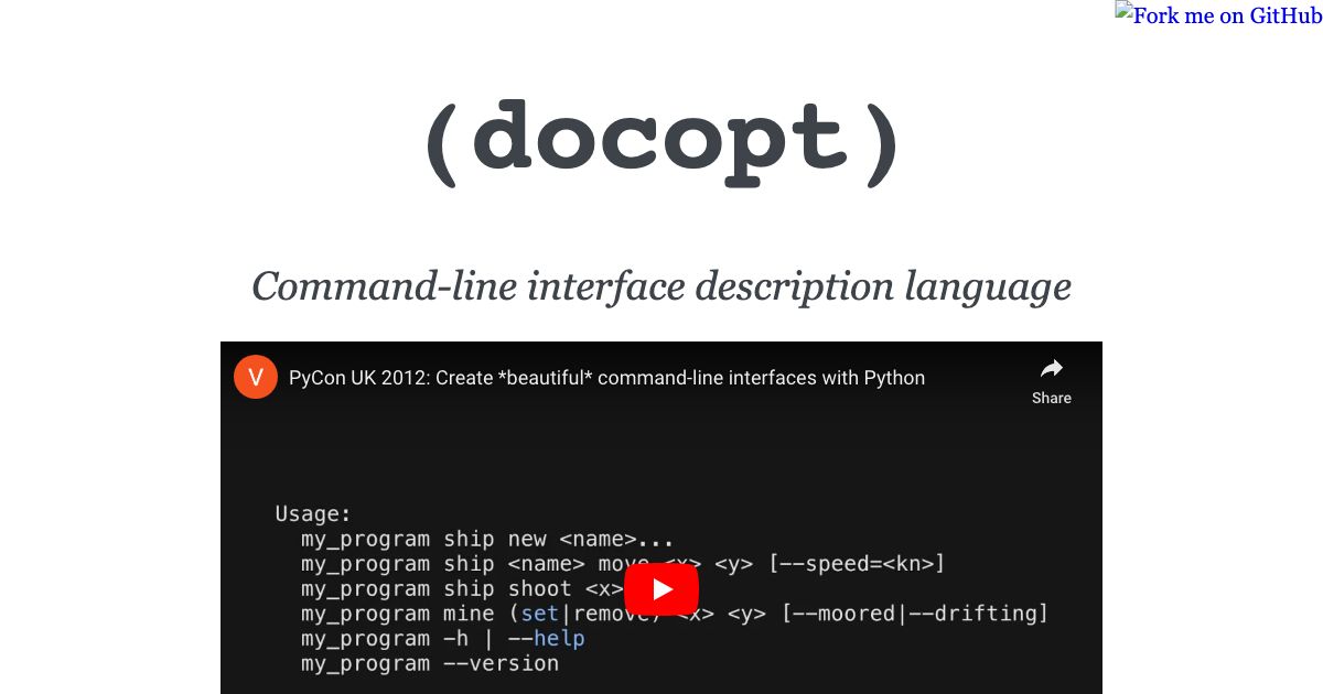 DOCOPT: Command-line interface description language